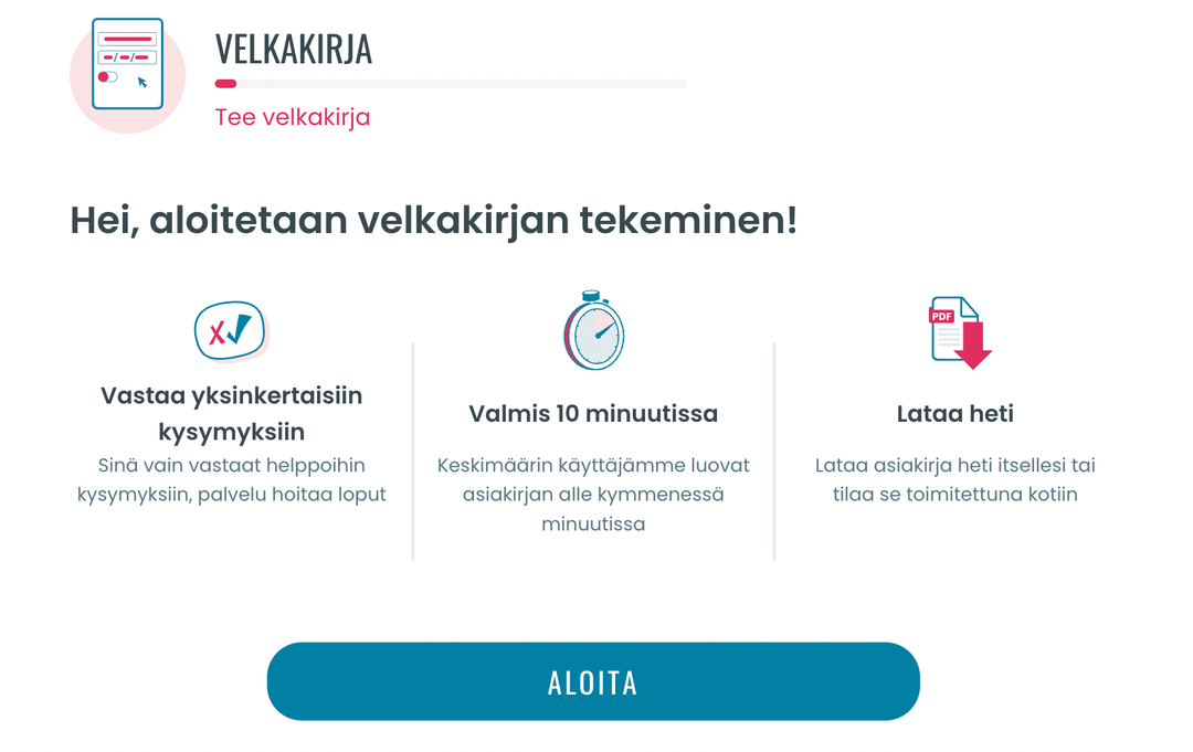 Velkakirja heti valmiiksi