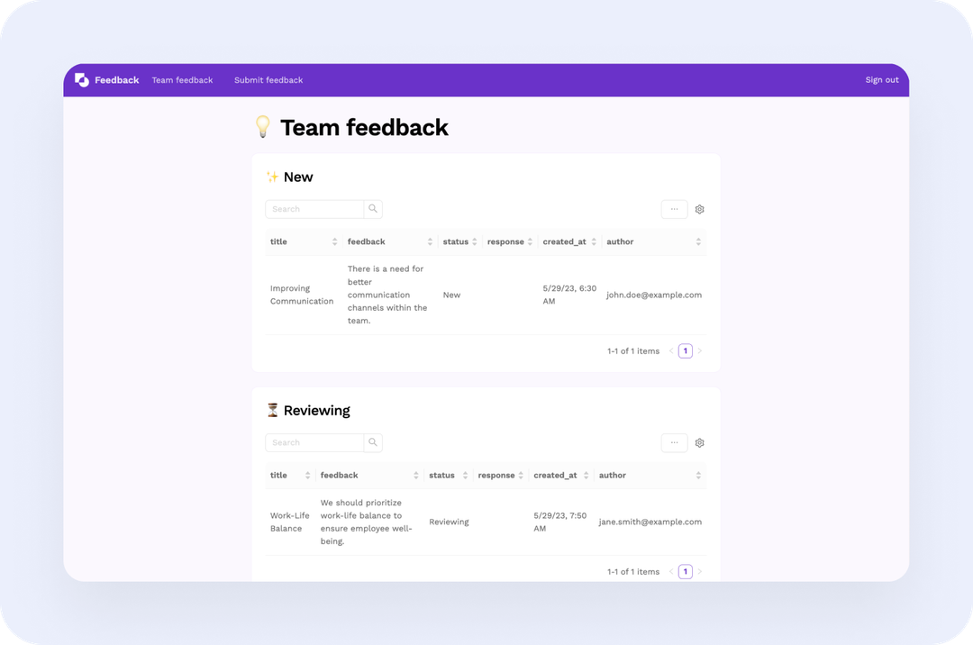 Feedback tracker template | App builder | Plasmic
